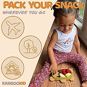 Kangookid Bear Silicone Suction Plate for Baby,Kid & Toddler-Fold-N-Go Baby Bowl with Lid- Divided Toddler Plate Fits Baby Highchair Tray-Silicone Plate Transforms into Food Container(Bear-Beige)