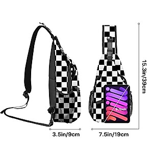 Yrebyou Black White Checker Chest Sling Bag Crossbody Backpack Travel Hiking for Women Men Multipurpose Lightweight Fashion Shoulder Bag for Biking Climbing Runner