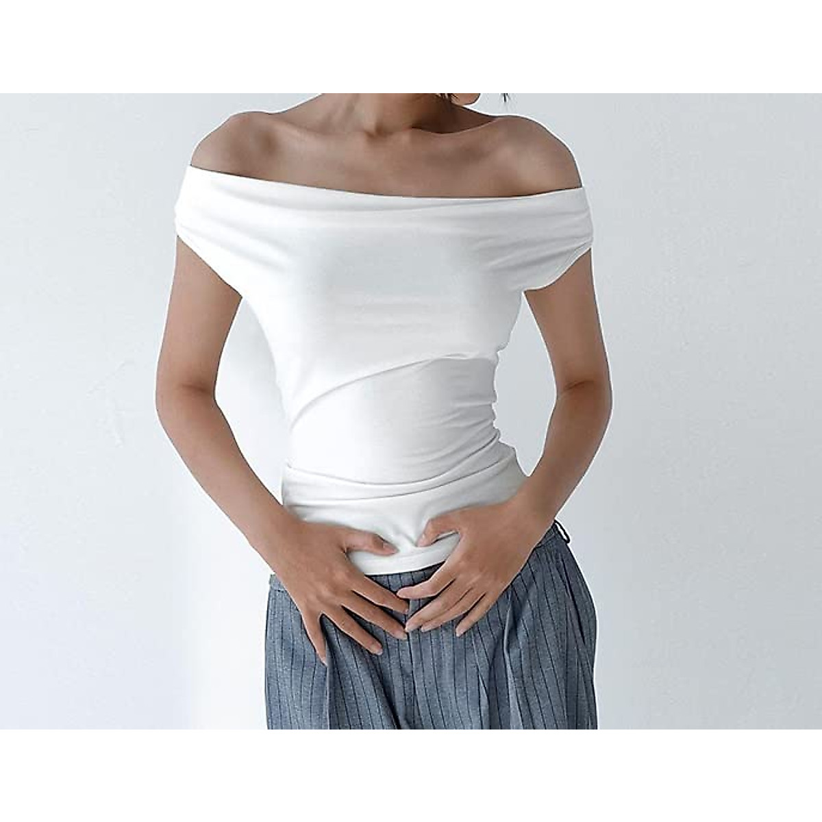 XPONNI Y2k Top Women Y2k Cowl Neck Top Off Shoulder Top Y2k Crop Top Women Backless Tops for Women (White,S,Small)