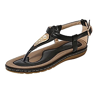 peqiut Sandals for Women Casual Summer Womens Peal Buckle Ankle Strap Sandals Boho Beach Flat Comfort T-Strap Thong FlipFlops
