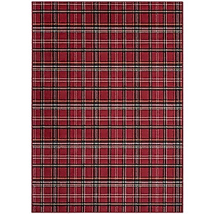 Nourison Grafix Red 7' x 10' Area Rug, Modern, Plaid, Bed Room, Living Room, Dining Room, Kitchen, Easy Clean, Non Shedding (7x10)