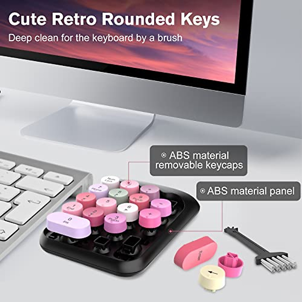 PINKCAT Wireless Number Pad, Cute 18 Keys Numeric Keypad with 2.4G Mini USB Receiver, Portable Silent Number Numpad Financial Accounting for Laptop, PC, Notebook, Desktop, Surface - Black Mix