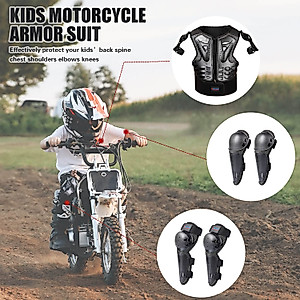 Kids Dirt Bike Gear- Motocross Body Armor Suit, Chest Spine Back Protector with Knee Eblow Pads for Cycling Bike Skateboard ATV Ski