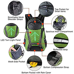 LED Reflective USB Rechargeable Backpack with Signal Light, Outdoor Sport Safety Bag with 4 Mode Direction Indicator and Remote Control for Cycling, Running, Walking, Jogging, 18L