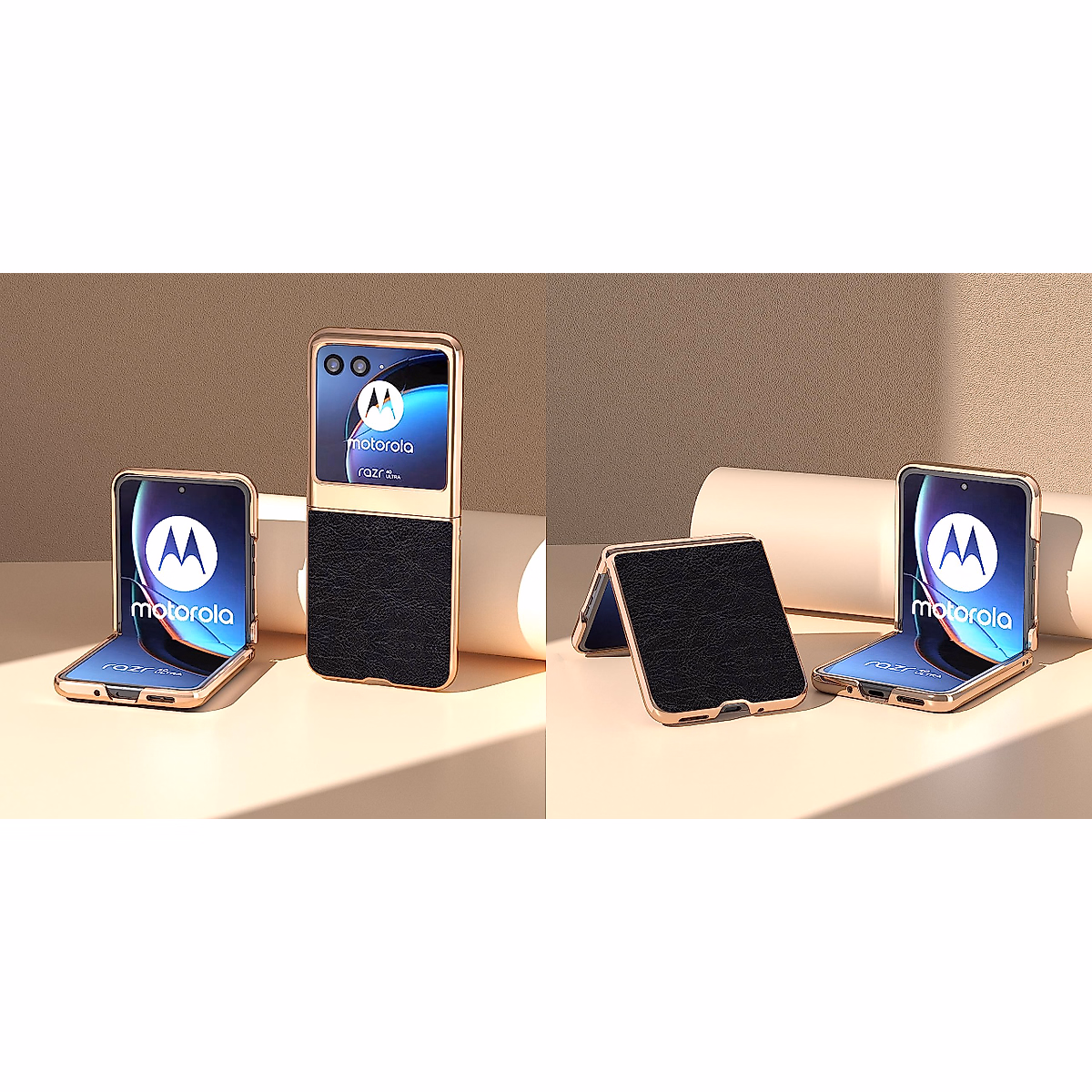 TECSHINE Case for Motorola Razr 40 Ultra Folding Screen Mobile Phone. Leather Cover Shell for Moto Razr+ 2023 Cell-Phone -Black