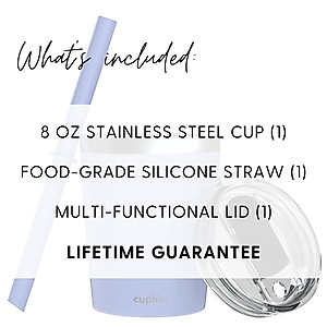 CUPKIN Stackable Stainless Steel Kids Cup Smoothie Tumbler, Powder Coated Insulated Tumblers, BPA Free Lid and Silicone Straw 8 Fl Oz (Pack of 1), Gray