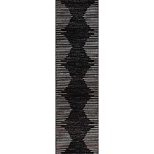 Rugshop Bohemian Stripe Stain Resistant High Traffic Living Room Kitchen Bedroom Dining Home Office Runner Rug 2'x7' Black