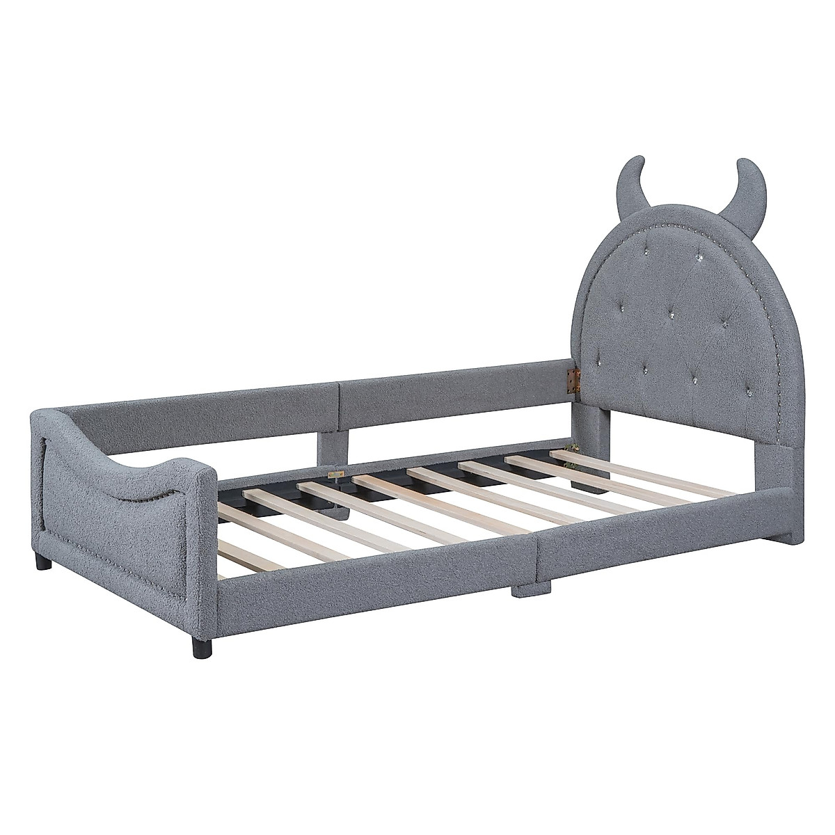 FANYHOME Twin Size Upholstered Daybed with OX Horn Shaped Headboard, Modern Low Profile Bed with Sturdy Wooden Slats Support, Wooden Daybed Frame for Living Room, Bedroom,Guest Room,Gray