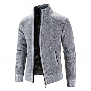Men's Full Zip Up Cardigan Sweaters Regular Fit Flannel Lining Knitted Cardigans Zipper Thick Knit Sweater Coat (Light Grey,X-Large)
