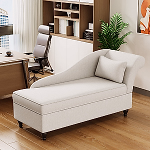 Modern Storage Chaise Lounge Indoor Fabric Chaise Lounges Chair Sleeper Lounge Sofa Recliner Chair for Bedroom Office Living RoomSmall Apartment SEAT Size 48Lx 24 Wx 17 Hinch Right Arm Beige