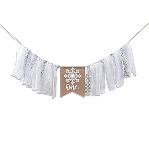 White Snowflake High Chair Banner - White Winter Onederland, White Snowflake 1st Birthday, Snowflake White & Burlap Farmhouse Birthday Banner
