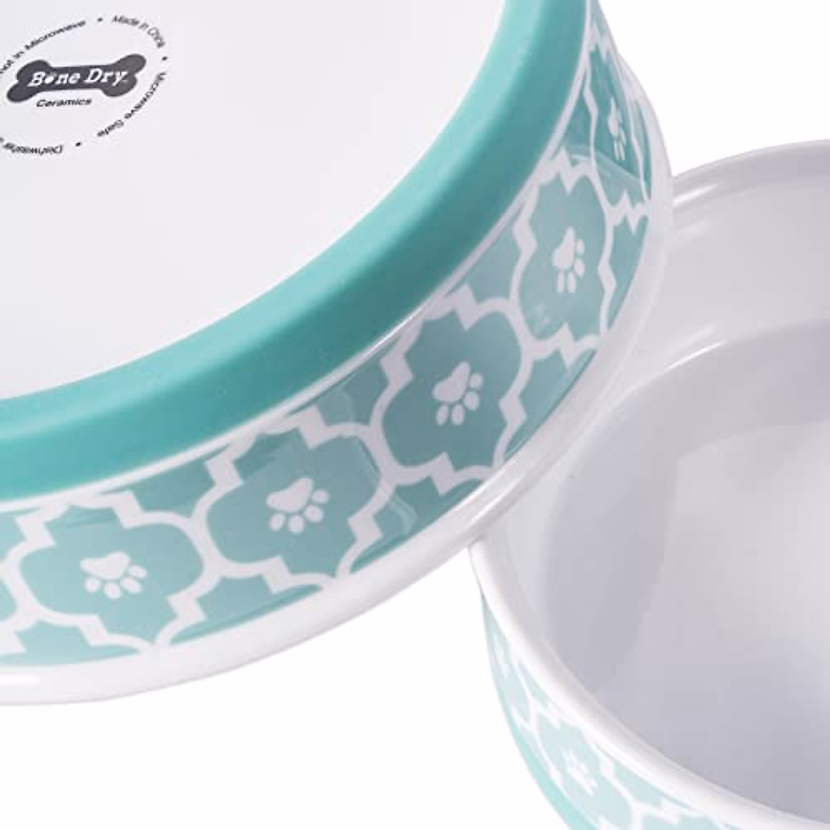 Bone Dry Lattice Collection Pet Bowl & Canister, Single Dish, Medium 6x2", Aqua