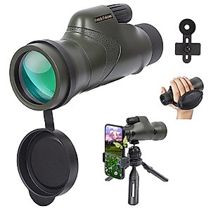 Fetch Falcon12x50 IPX7 Nitrogen Filled BAK4 FMC HD Monoculars(Eyepiece 25.5cm Waterproof Under 1 M Water 30 Minutes Never Leaks) with Phone Holder, Tripod, Hand Strap (HD IPX7 Green)