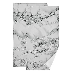 Marble Bath Hand Towel 2 Pcs Absorbent White Marble Prints with Black Hand Towels Granite Marbling Face Towel Soft Marble Stone Fingertip Towel for Bathroom Kitchen Hotel Spa Decor Gift 28.3x14.4in