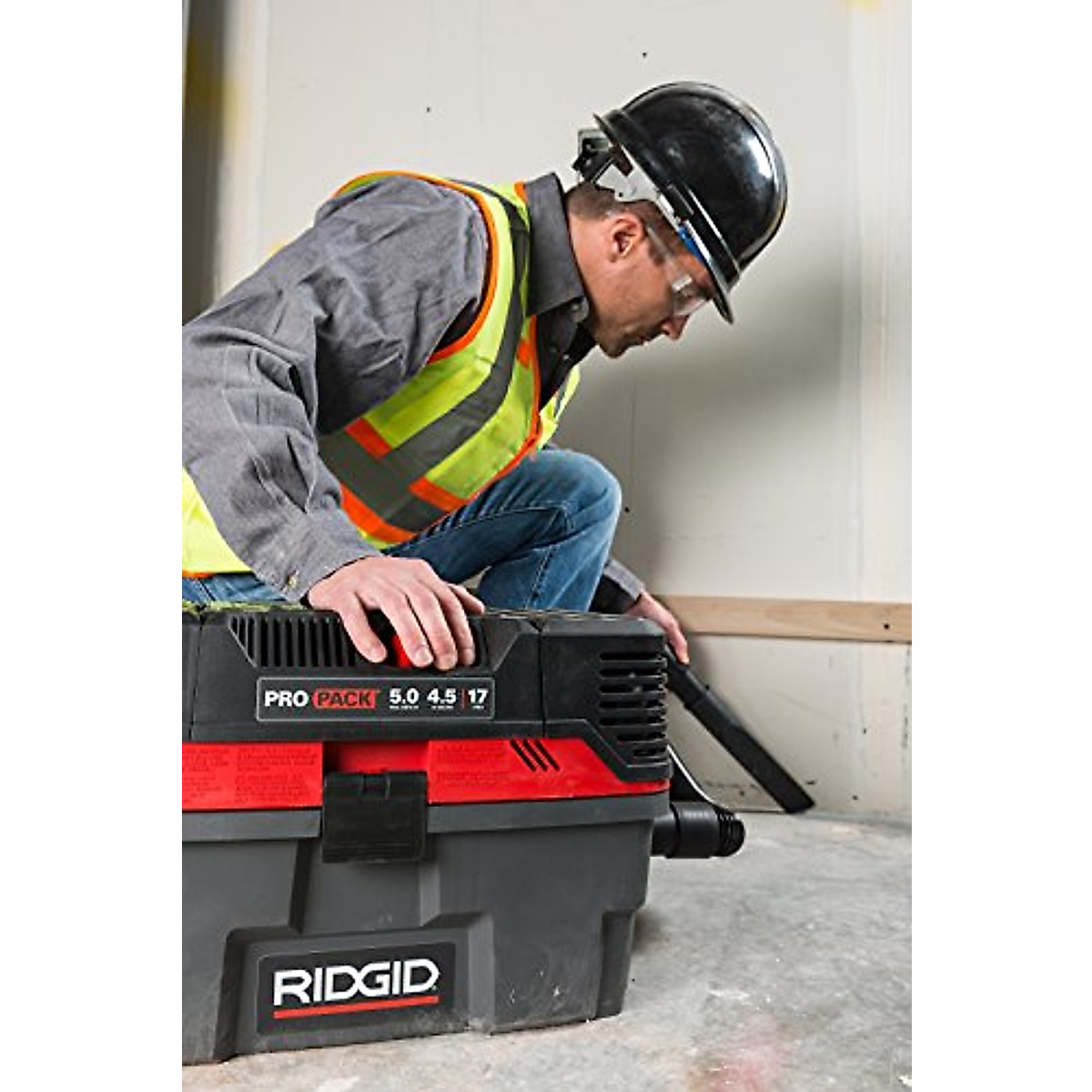RIDGID 50318 4500RV ProPack Wet Dry Vac, 4.5-Gallon Portable Wet Dry Vacuum with Toolbox Design, 5.0 Peak HP Motor, Expandable Pro Hose, Blower Port Red