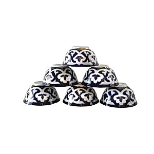Set of 6 Uzbek Floral Tea Cups 7-Ounce Dark Blue And White Uzbekistan Ceramic Traditional Products NOT FAKE - FREE Uzbek Cookbooks Included