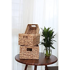 Water Hyacinth Wicker Baskets for Organizing, Rectangular Wicker Baskets with Built-in Handles 3-Pack