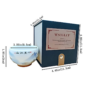 WSCGLCF Ceramic teacup, small white porcelain teacups, kung fu teacups, Chinese landscape design, beautifully handcrafted. Gift boxed, 3oz.