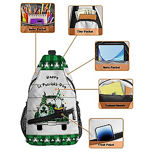 Sling Backpack, St. Patrick's Day Truck Pull Gnomes on Rustic Wood Grain Waterproof Lightweight Small Sling Bag, Travel Chest Bag Crossbody Shoulder Bag Hiking Daypack for Women Men