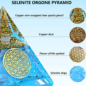 Anaya Agate Selenite Glow Crystal Pyramid – Handmade Selenite Orgone Pyramid for High Frequency Vibration, Powers of Manifestation – White Copper Pyramid Promotes Peace and Calmness
