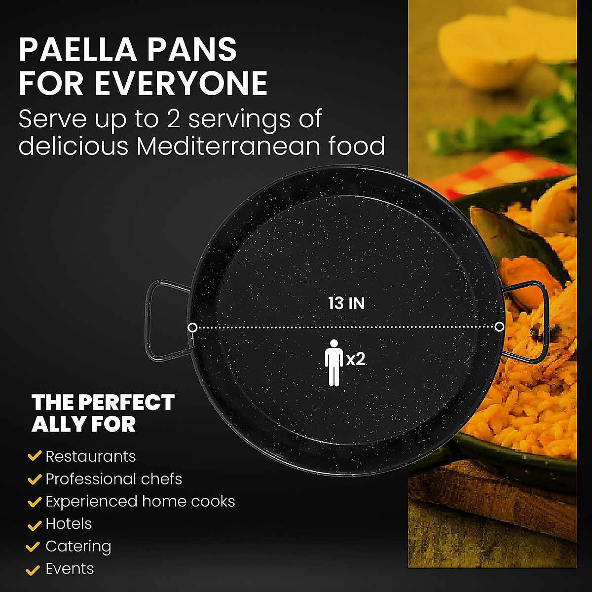 Machika Enameled Steel Nonstick Paella Pan, 17 in, Induction Compatible, 5 Servings, Ideal for Restaurants, Catering, Events