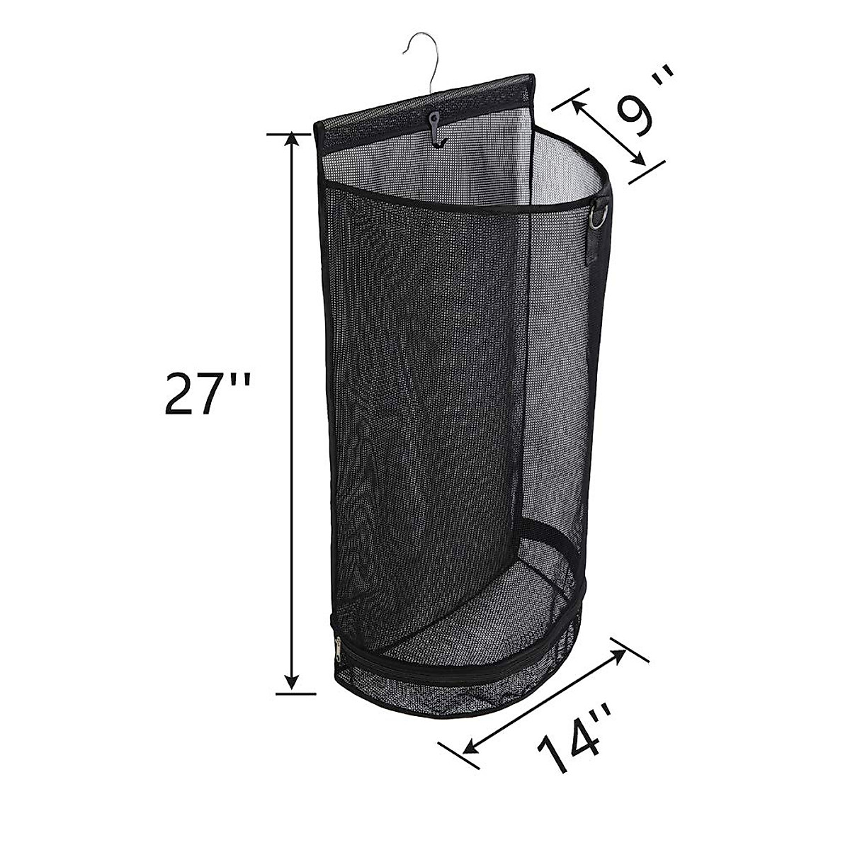 ALYER Hanging Semi Round Storage Mesh Bag,Collapsible Laundry Hamper Basket with Durable Hanger (Black)