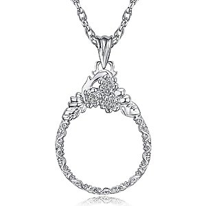 Elegant Magnifying Glass Necklace, Portable Necklace Magnifier Pendant, Delicate Reading Magnifying Glass with Chain Necklace, Light Weight Magnifier for Seniors Reading, Inspection, Coins, Jewelry