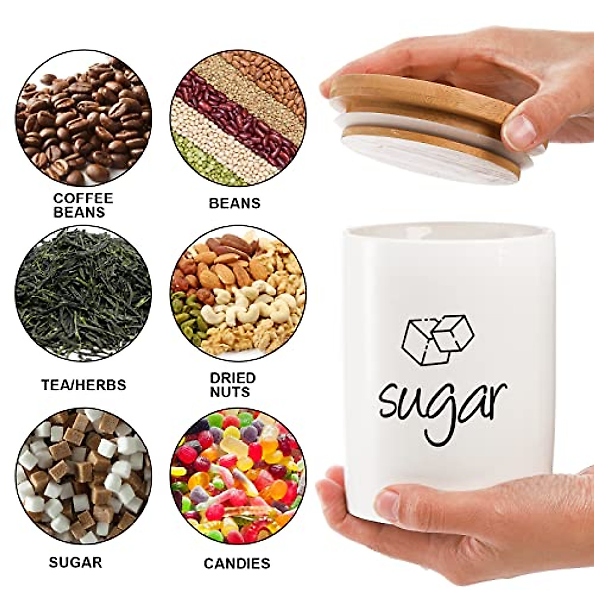 AVLA 3 Pack Ceramic Canister Set, 30/22/12 OZ Kitchen Airtight Food Storage Jar with Bamboo Lids, Coffee Sugar Tea Storage Containers Pots Jars for Counter, Farmhouse Kitchen Decor, White