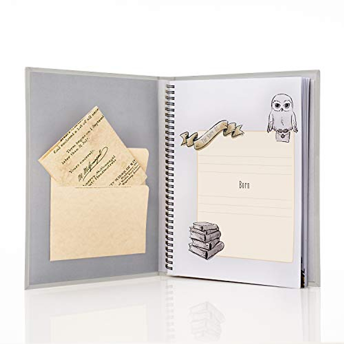 Conquest Journals Harry Potter Little Keeper Baby Album, Capture Magical Memories From Baby Shower Through Age 5, Grey Linen Cover With Lay Flat Spiral, 9" x 11 1/2", 66-Guided Journal Pages