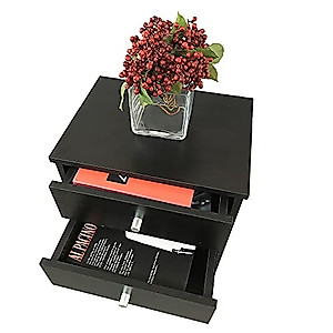 2-Drawer Night Stand, Country Style Sofa Side End Table with Drawer, Wooden Bedside Table for Living Room Bedroom, Multifunctional Storage Organizer with Solid Wood Legs , Easy to Assemble (Black3)