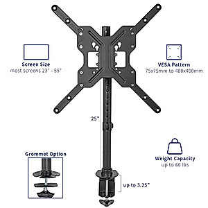 VIVO Black Ultra Wide Screen TV Desk Mount for up to 55 inch Screens, Full Motion Height Adjustable Single Television Stand, STAND-V155C