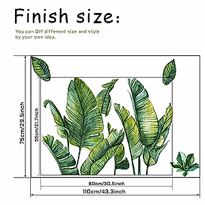 Green Banana Leaf Tropical Plants Leaves Wall Decals Peel and Stick, Removable Jungle Tree Leaf Wall Stickers Mural, DIY Wall Art Decor Home Decorations for Bedroom Living Room Nursery, 29.5x43.3inch