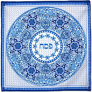Aviv Judaica Prestigious Passover Seder Dinnerware Renaissance Set, Includes Round Porcelain Seder Plate, Square Matzo Tray, Silk Matza Cover & Afikoman Bag Magnificent Passover Decoration Dishware