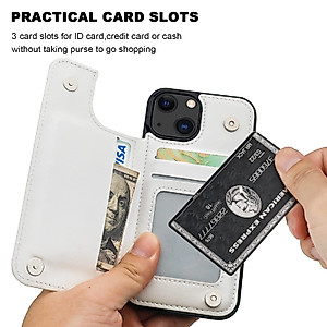 Onetop Compatible with iPhone 13 Wallet Case with Card Holder, PU Leather Kickstand Card Slots Case, Double Magnetic Clasp Durable Shockproof Cover 6.1 Inch(White)