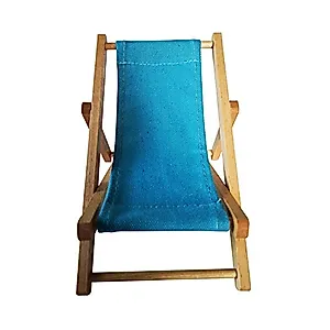 Hanpo Cell Phone Holder Wood & Canvas Beach Deck Chair - Desk Stand for Smart Phone 5.5 Inches (Light Brown) (Turquoise)