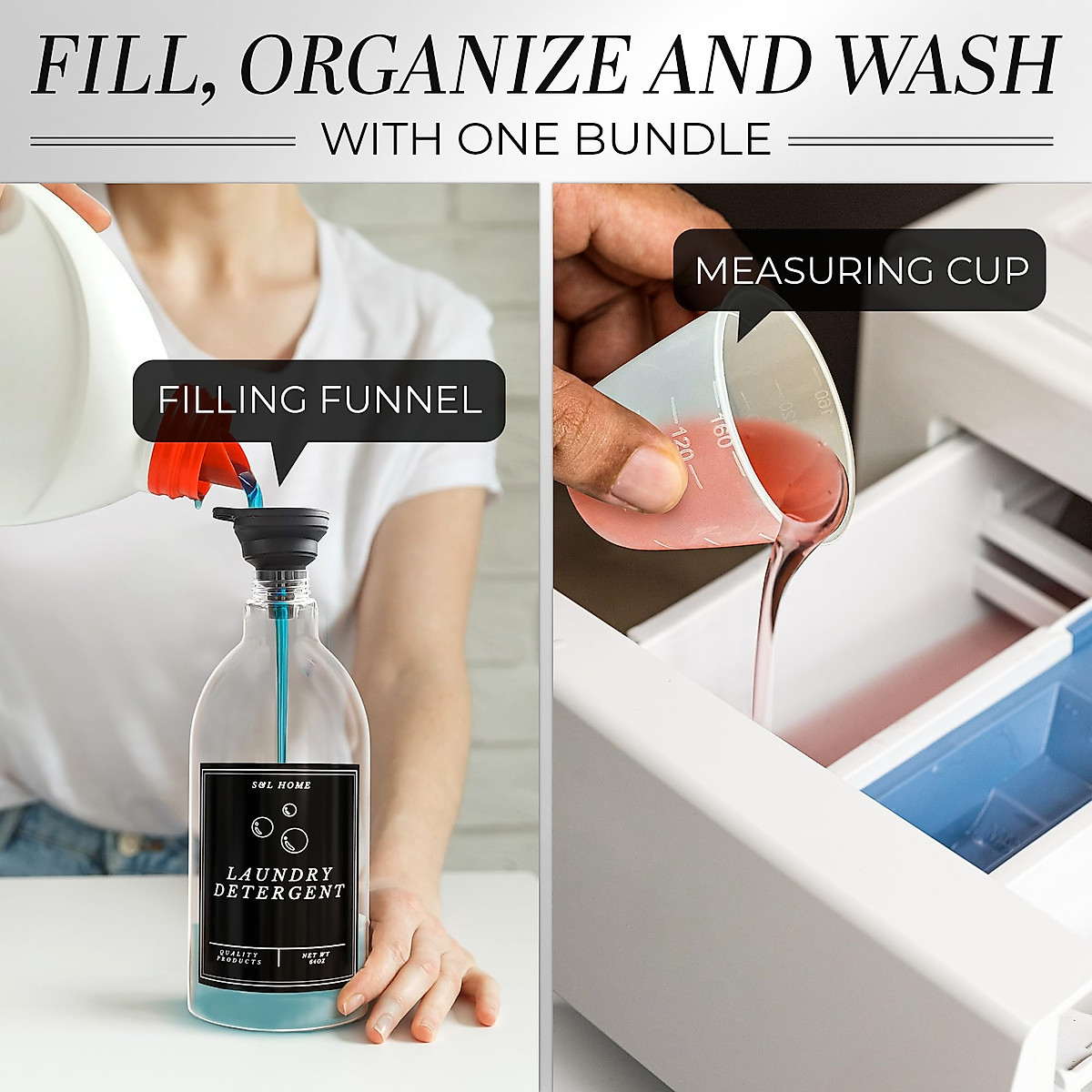 S&L Home Liquid Laundry Detergent Dispenser - 64 Oz Plastic Laundry Detergent Container, Fabric Softener Dispenser & Bleach Dispenser for Laundry Room