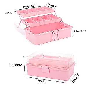 BTSKY 3-Layer Plastic Dividing Storage Box Craft Organizer and Storage with Adjustable Spacers Portable Handled Art Supply Organizer Multipurpose Home Utility Box for Medicine Box Sewing Box Organizer (Pink)
