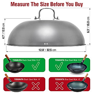 YOSUKATA Wok Lid 12.8 In - Premium Stainless Wok Cover with Tempered Glass Insert Steam Holes and Ergonomic Handle - Durable Wok Accessories - Dishwasher-Safe Lid for 13.5-In Wok for Asian Cooking
