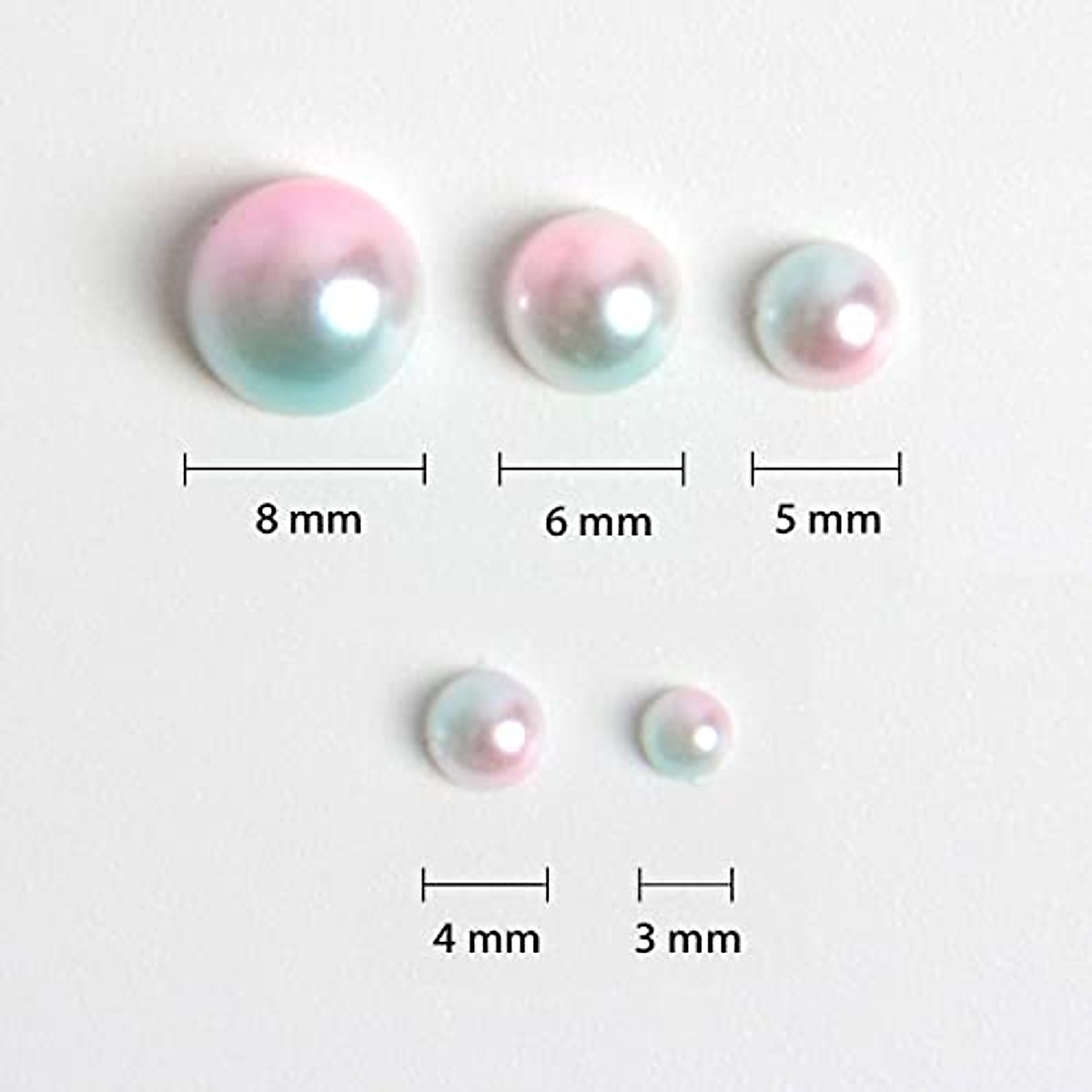 1100pcs ABS Gradient Imitation Pearls Half Round Pearls Assorted Mixed Sizes 3/4/5/6/8mm Flatback Pearl Beads DIY Material (Style 1)