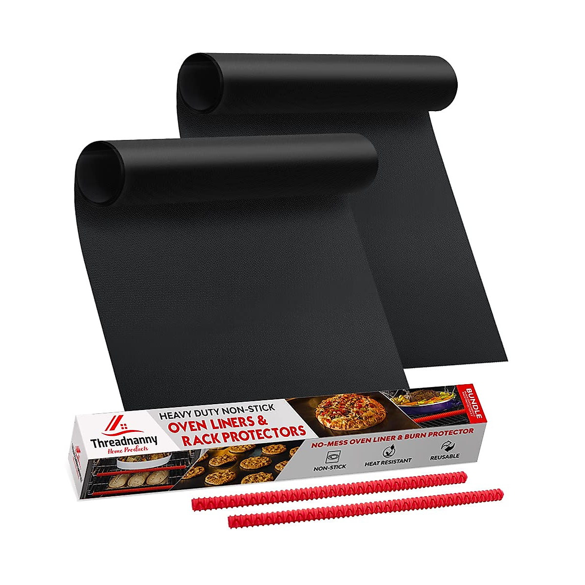 Oven Liners for Bottom of Oven (2-Pack) Bundled with Oven Rack Shields (2-Pack) - Large Oven Mat for Bottom of Oven (17"x 25") and 14" Silicone Oven Rack Protector - Reusable & Heat Resistant