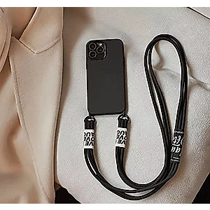CQUUKOI Crossbody Phone Case for iPhone 13 Pro Max Lanyard Silicone TPU Phone Cover with Detachable Necklace Strap Anti-Drop Protective Cover for iPhone 13 Pro Max Women Men Black