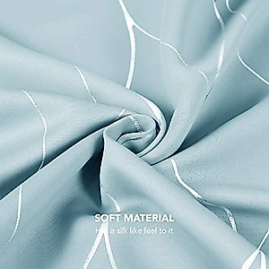 Deconovo 84 Inch Long Blackout Curtains, Silver Wave Foil Print Grommet Room Darkening Curtain, Noise Reducing Window Draperies for Living Room (52" W x 84" L, 1 Pair, Sky Blue)