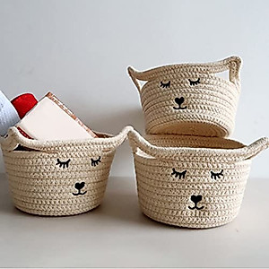 Homoyoyo Woven Baskets Nursery Organizer Storage Towel Organizing Pillows Shower Toys Books Baskets Living Baby Woven Cotton Laundry Throws Basket Small Cat Hamper Bins for Room in with Woven Basket