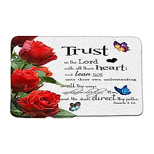 Print Microfiber Memory Foam,Inspirational Quote Trust in The Lord with All Thine Heart Red Rose Flower Soft Home Office Door Bathroom Mat/Bath Rugs 31"x20"