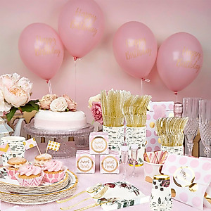 350 Pcs Red Floral Party Supplies Set, plates, napkins, cups and gold plastic cutlery set for 50 Guest for Bridal Shower, Baby Shower, Birthday,Wedding,Bachelorette party Supplies