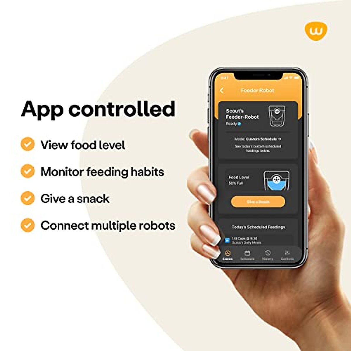 Feeder-Robot by Whisker (White with Smoke Hopper); Includes Backup Battery; Automatic Pet Feeder, WiFi Enabled, Feed Your Cat or Dog from Anywhere, Designed & Assembled in USA