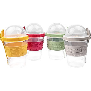 4 Pack Leak-Proof Yogurt Cups with Lid, On-the-Go Parfaid Cup for Snacking, Reusable Yogurt Cup with Lid and Spoon | Breakfast On the Go Cups