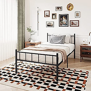 DIIYIV 14 Inch Twin Metal Platform Bed Frame with Headboard,Mattress Foundation,Steel Slat Support,Under Bed Storage,No Box Spring Needed,Twin Size Bed Frame,Black