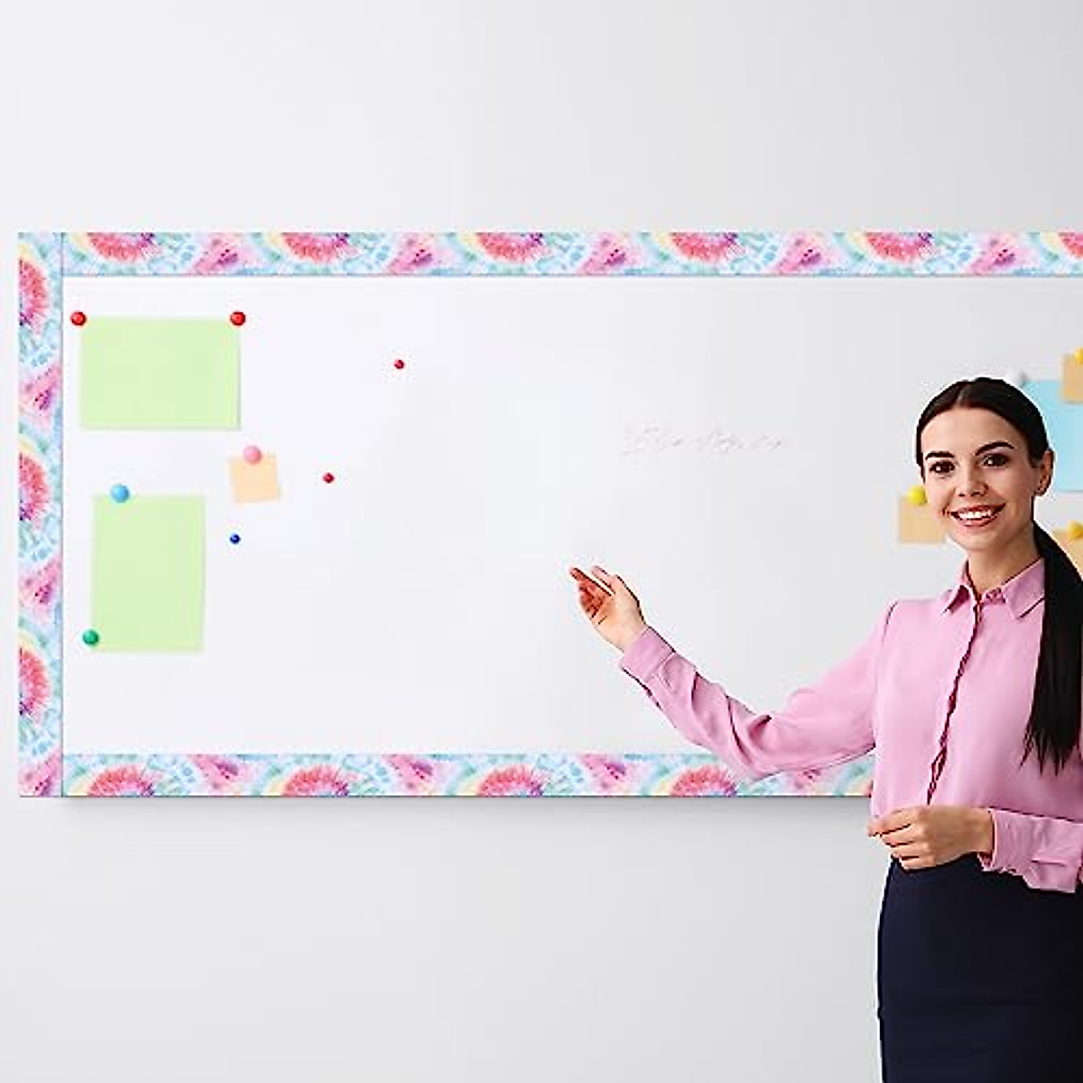 Boho Bulletin Board Border Boho Rainbow Bulletin Board Borders Rainbow Straight Borders with Polka Dots and Hearts Classroom or Home School Decoration (Tie-Dye,65 Feet)