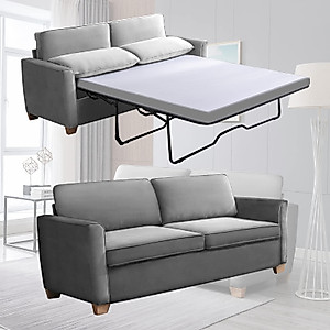 Mjkone 77" W Pull Out Sofa Bed, 2-in-1 Queen Size Loveseat Sleeper Sofa Bed with Mattress, Convertible Velvet Futon Folding Sleeper Couch Bed for Living Room, Apartment (Light Grey, Queen)